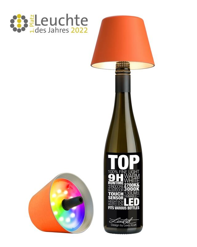 Sompex Top 2.0 orange RGB Akkuleuchte Flaschenaufsatz - Leuchten-Welt